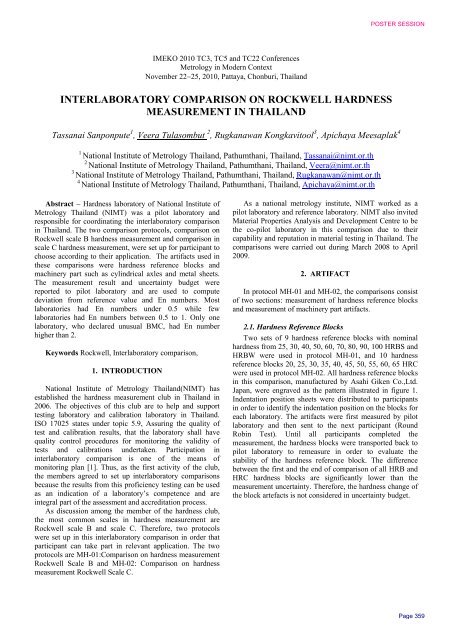 Interlaboratory Comparison On Rockwell Hardness Measurement In