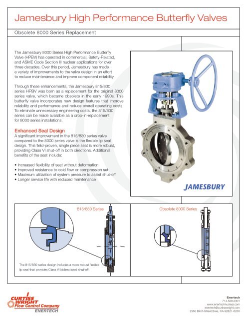Jamesbury High Performance Butterfly Valves - Enertech