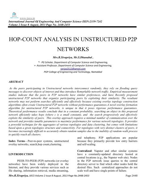 hop-count analysis in unstructured p2p networks - Ijecs