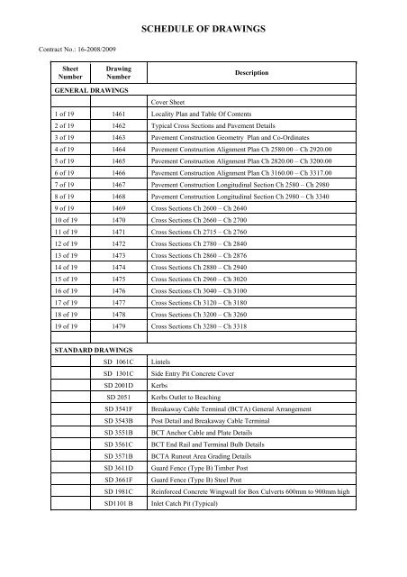 SCHEDULE OF DRAWINGS Cont