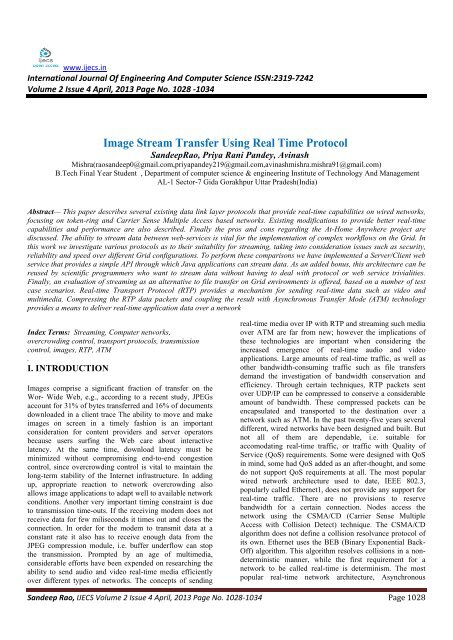 Image Stream Transfer Using Real Time Protocol - Ijecs