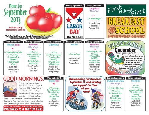 September 2013 Lunch Menu - Henry County Schools