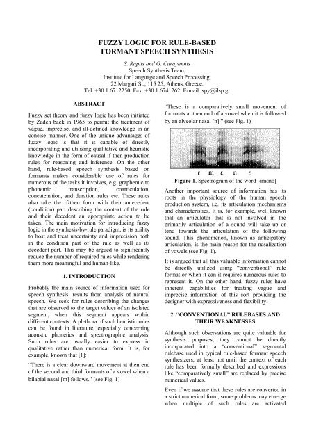 FUZZY LOGIC FOR RULE-BASED FORMANT SPEECH SYNTHESIS