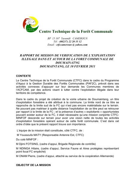 Rapport de mission dans la forÃªt communale de Doumaintang