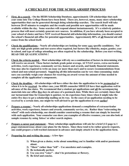 checklist for the scholarship process