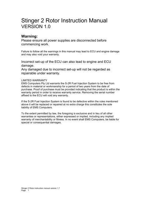 Stinger S-2R Manual - EMS Fuel Injection and Engine Management ...