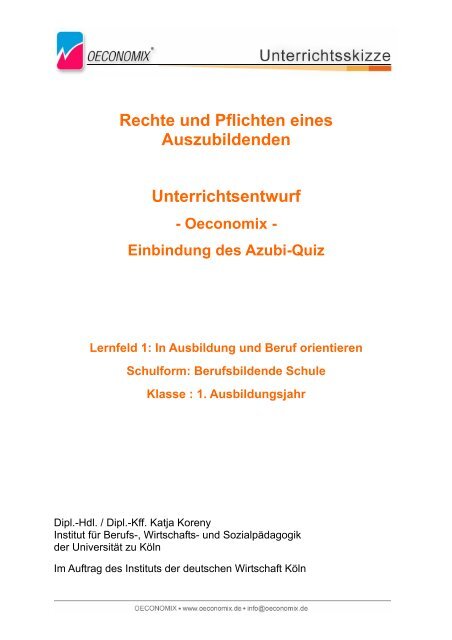 Rechte und Pflichten eines Auszubildenden ... - Oeconomix Rechte und Pflichten eines Auszubildenden ... - Oeconomix