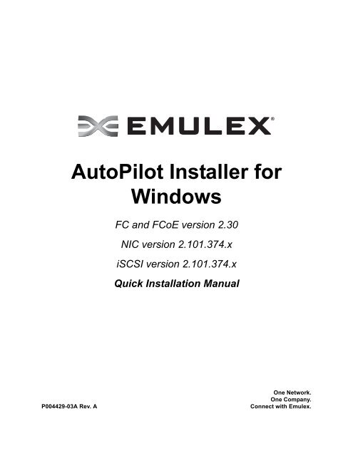 AutoPilot Installer for Windows Quick Installation Manual - Emulex