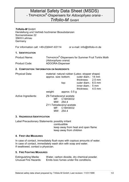 Material Safety Data Sheet (MSDS) Trifolio-M GmbH - Raiffeisen
