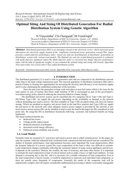Optimal Siting And Sizing Of Distributed Generation For Radial
