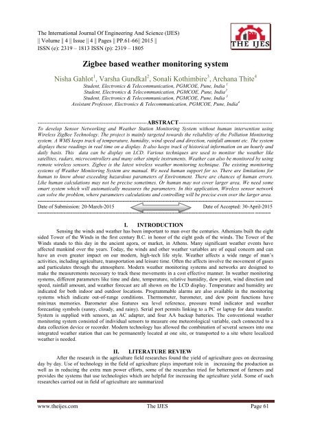 Zigbee based weather monitoring system Zigbee based weather monitoring system