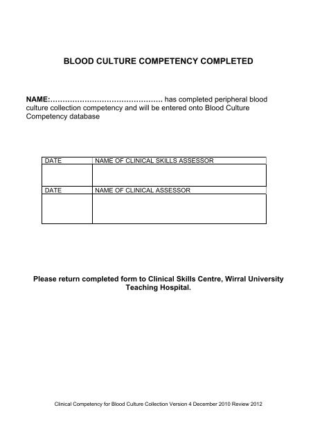 BLOOD CULTURE COMPETENCY