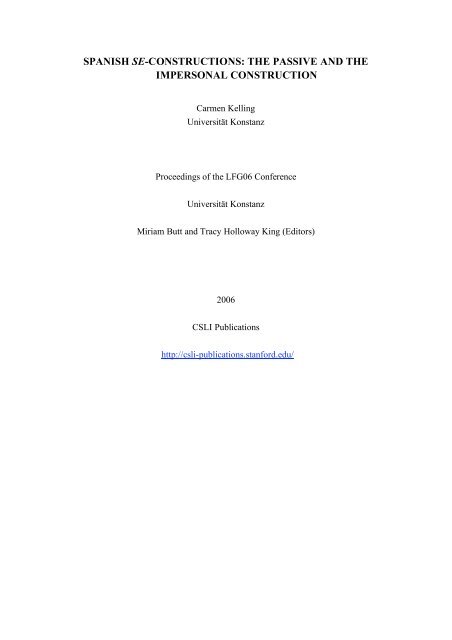 SPANISH SE-CONSTRUCTIONS: THE ... - CSLI Publications