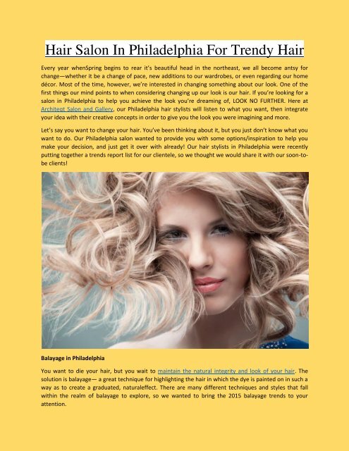 Hair Salon In Philadelphia For Trendy Hair