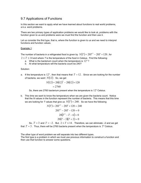 9.7 Applications of Functions