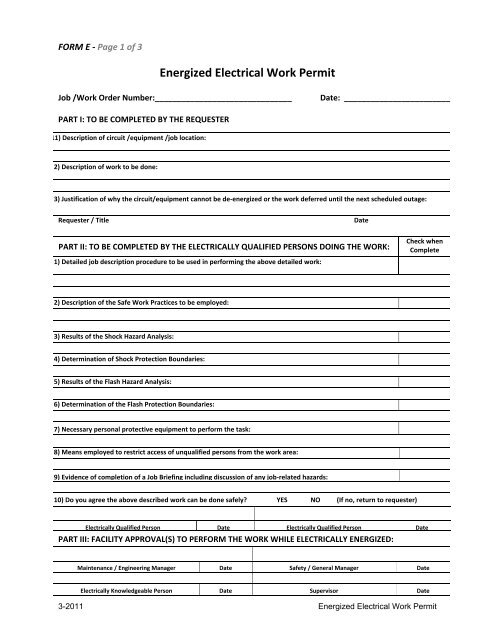 Energized Electrical Work Permit - IBEW Local 82