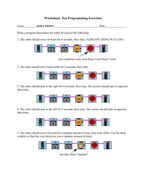 RoboLab Worksheet solutions