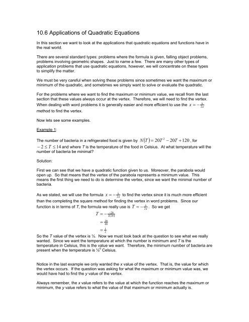 10 6 Applications Of Quadratic Equations