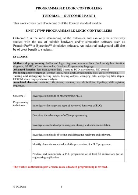 PROGRAMMABLE LOGIC CONTROLLERS TUTORIAL - Free Study