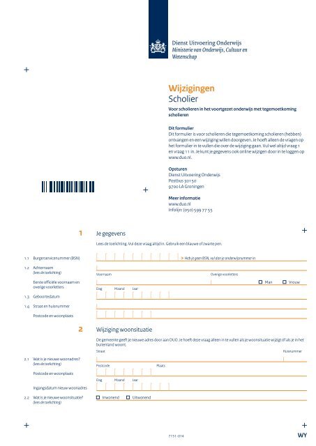 Formulier Wijzigingen scholier - Duo
