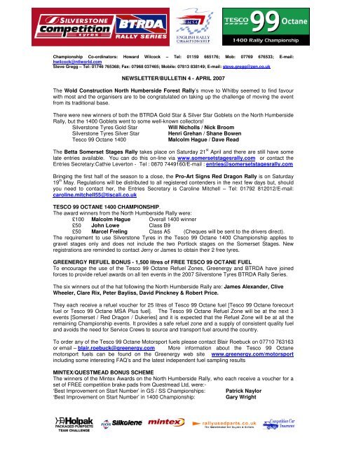 NEWSLETTER/BULLETIN 4 - APRIL 2007 The Wold ... - BTRDA Rally