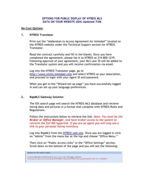 OPTIONS FOR PUBLIC DISPLAY OF NTREIS MLS DATA ON YOUR ...