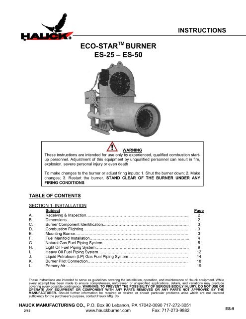 table of contents - Hauck Manufacturing