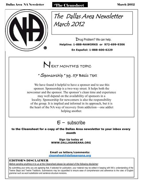 groups needing support - Dallas Area of Narcotics Anonymous groups needing support - Dallas Area of Narcotics Anonymous