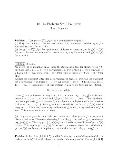 18.014 Calculus with Theory, Problem Set Solutions 2