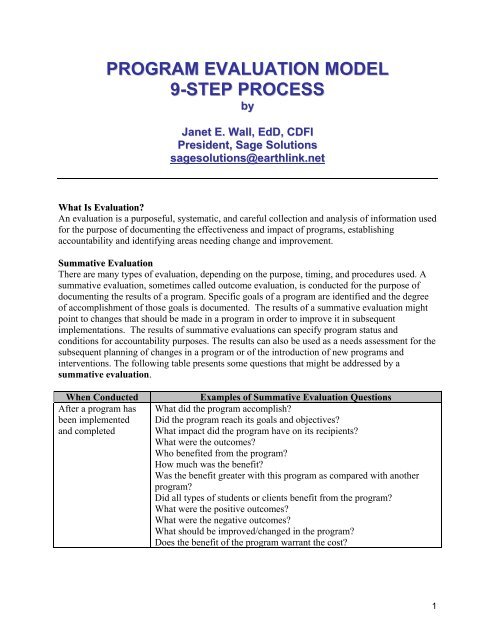 program evaluation model 9-step process - Sage Solutions in ...