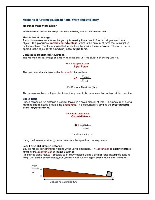 Mechanical Advantage, Speed Ratio, Work and ... - Edquest Science
