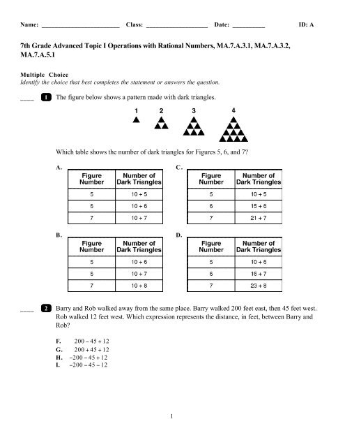 7th Grade Advanced Topic I Operations with Rational Numbers, MA ...