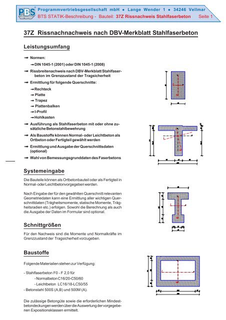 37Z Rissnachnachweis nach DBV-Merkblatt Stahlfaserbeton