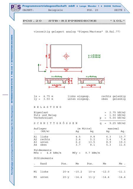 Beispiele POS. 20 SEITE 1 POS.20 STB-RIPPENDECKE '10L'