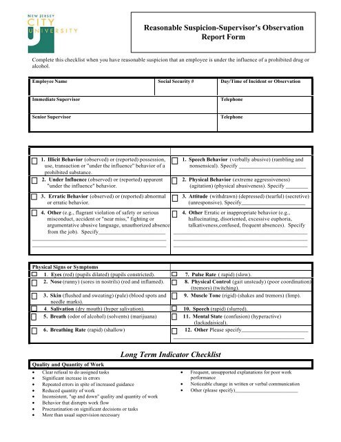 Supervisors Observation Report Form
