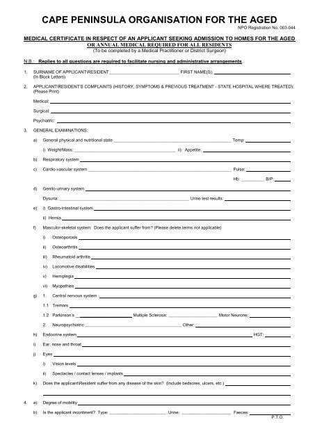 CPOA Medical Certificate form - Pam Golding Properties