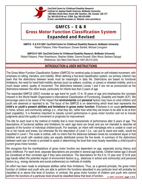 GMFCS â E & R Gross Motor Function Classification ... - Therapy BC