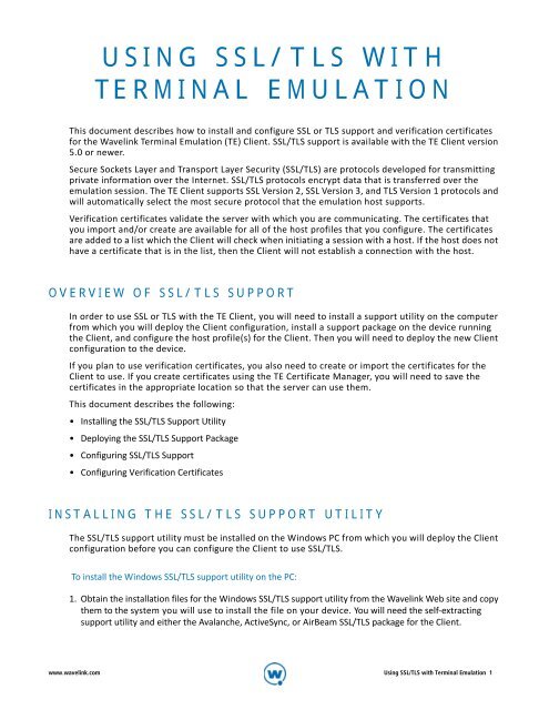 USING SSL/TLS WITH TERMINAL EMULATION - Wavelink USING SSL/TLS WITH TERMINAL EMULATION - Wavelink