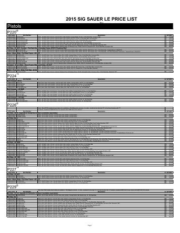 2015 SIG SAUER LE PRICE LIST Pistols