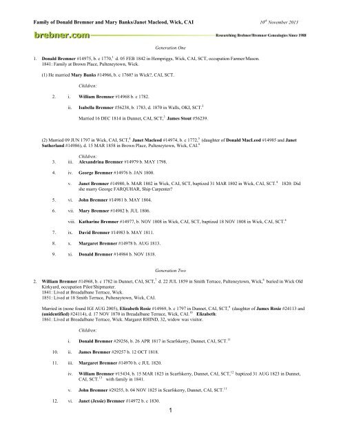 bre14975 - Brebner/Bremner Genealogy