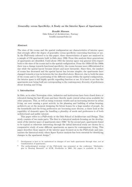 Generality versus Specificity; A Study on the Interior Space of ...