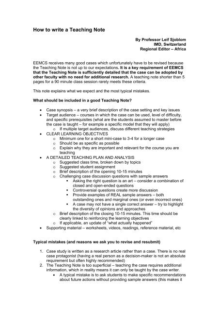 How to write a Teaching Note