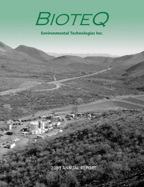 2003 ANNUAL REPORT - BioteQ Environmental Technologies Inc.