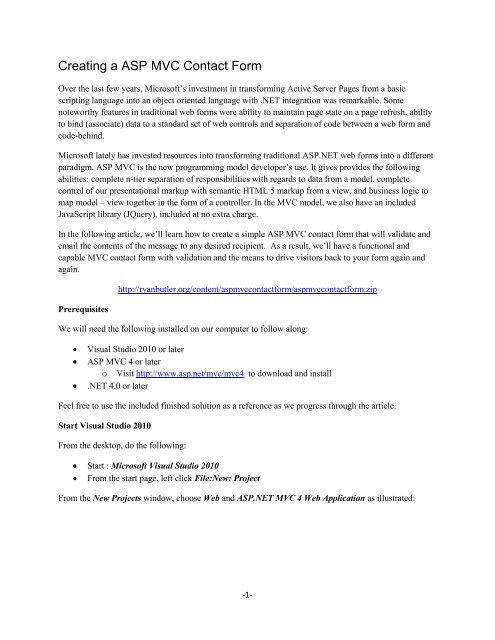 Creating a ASP MVC Contact Form
