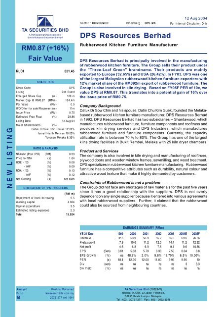 DPS Resources Berhad - TA Online