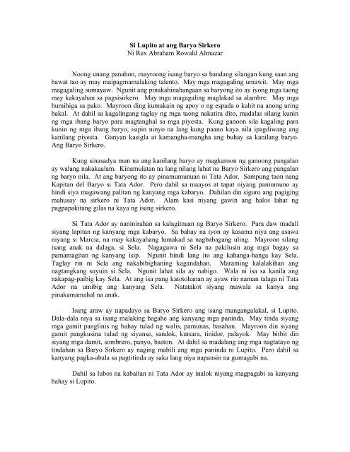 Si Lupito at ang Baryo Sirkero Ni Rex Abraham Rowald ... - Canvas