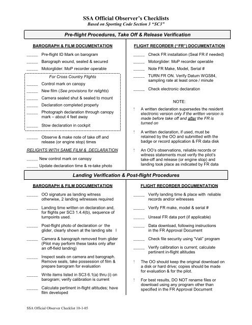 SSA Official Observer's Checklists - Skyline Soaring Club