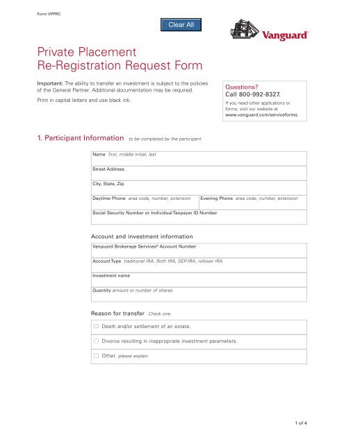 Private Placement Re-Registration Request Form