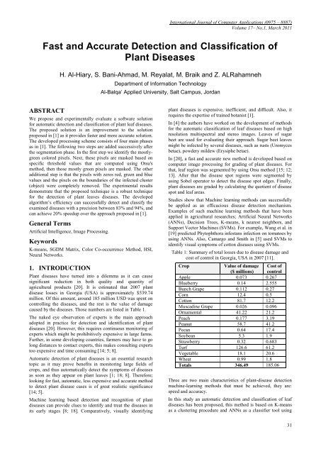 Fast and Accurate Detection and Classification of Plant Diseases