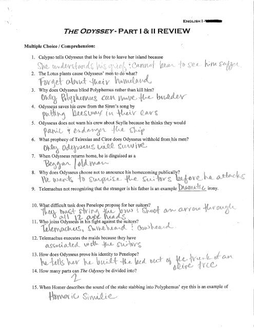 Odyssey Part I and II Test Review Key
